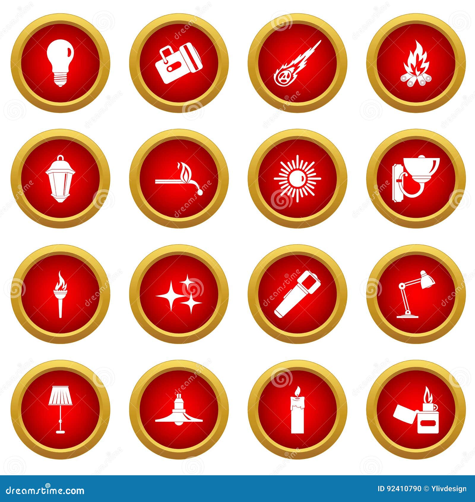 Light Source Symbols Icon Red Circle Set Stock Vector - Illustration of ...