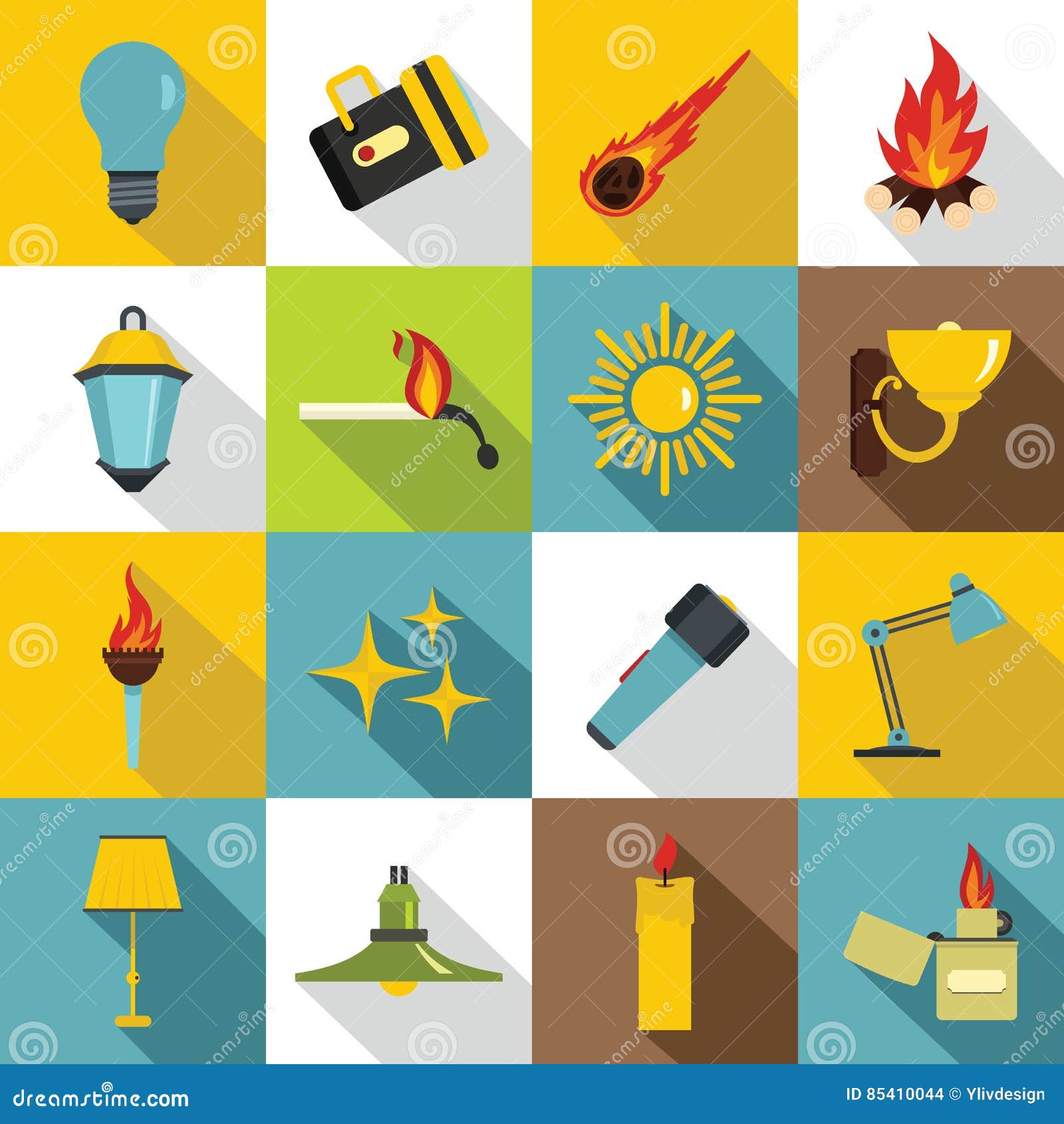 Light Source Symbols Icons Set, Flat Style Stock Vector - Illustration ...