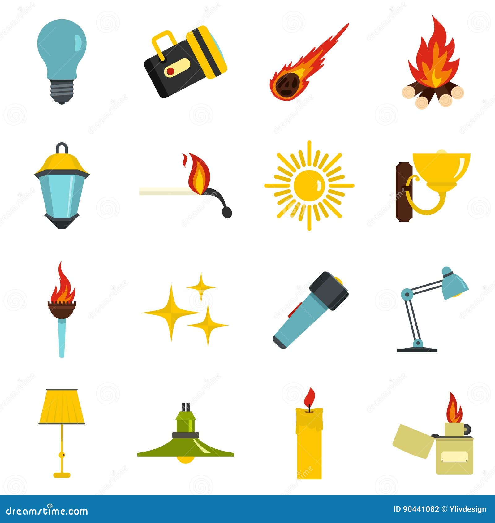 Light Source Symbols Icons Set in Flat Style Stock Vector ...