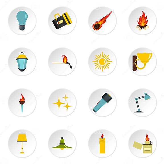 Light Source Symbols Icons Set in Flat Style Stock Vector ...