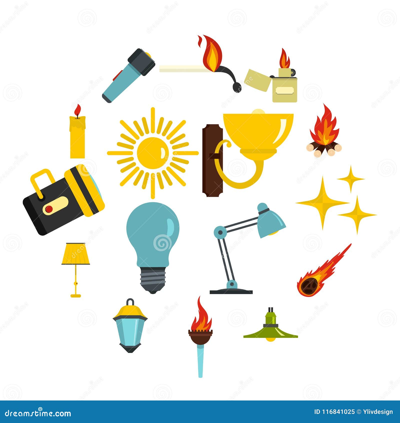 Light Source Symbols Icons Set in Flat Style Stock Vector ...