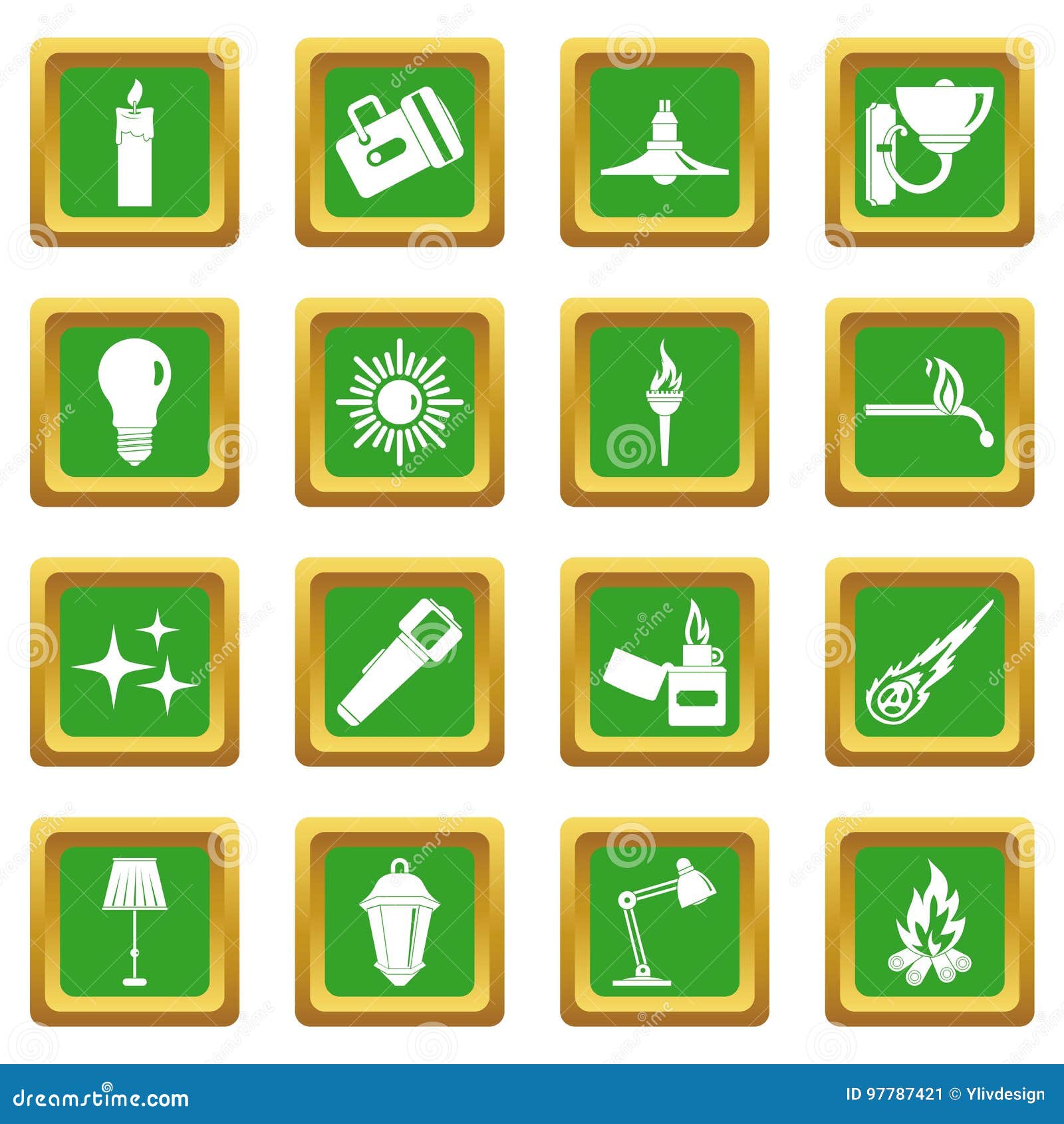 Light Source Symbols Icons Set Green Stock Vector - Illustration of ...