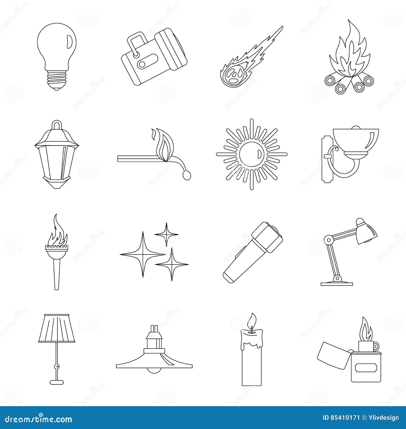 Light Source Symbols Icons Set, Outline Style Stock Vector ...