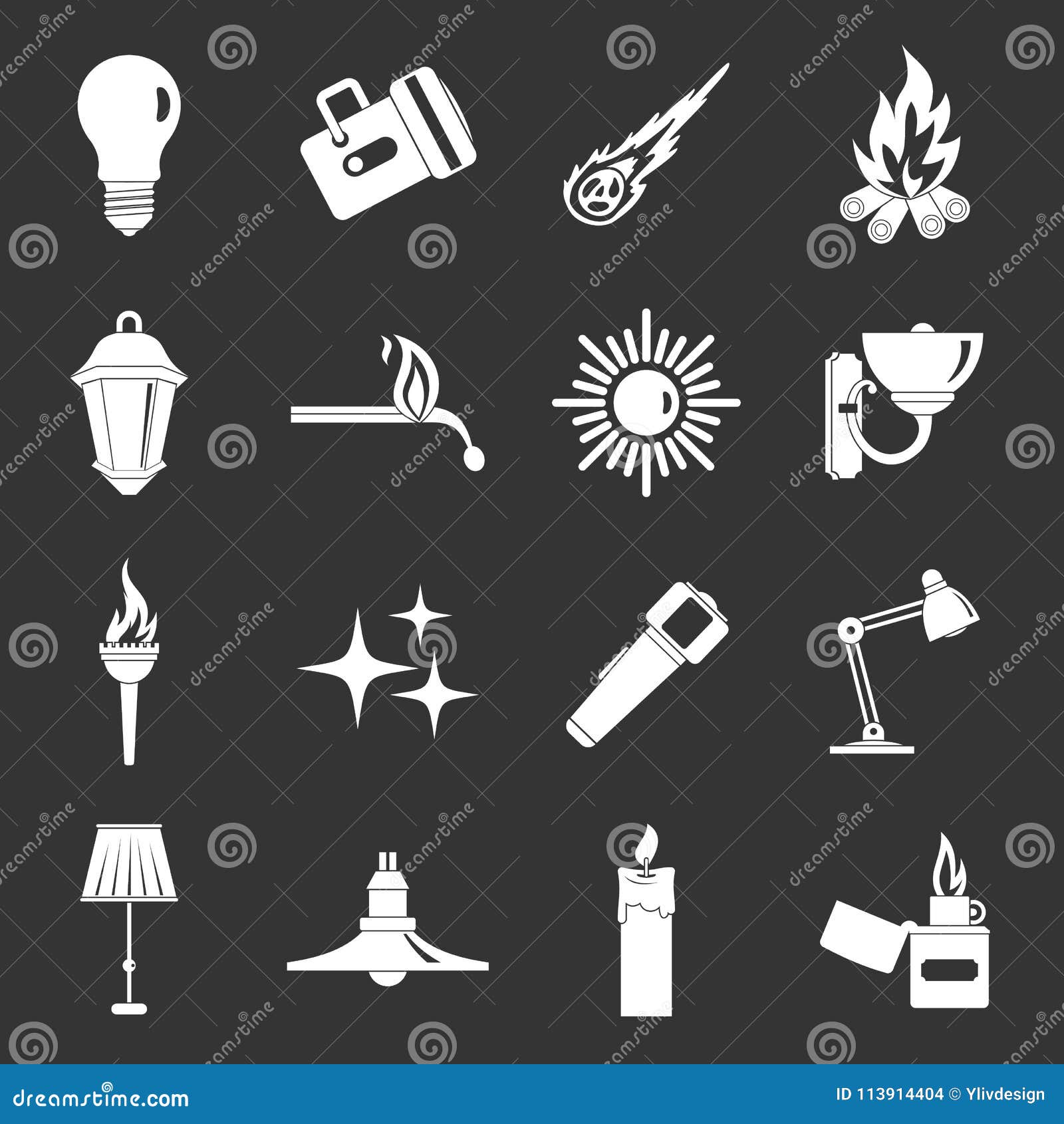 Light Source Symbols Icons Set Grey Vector Stock Vector - Illustration ...