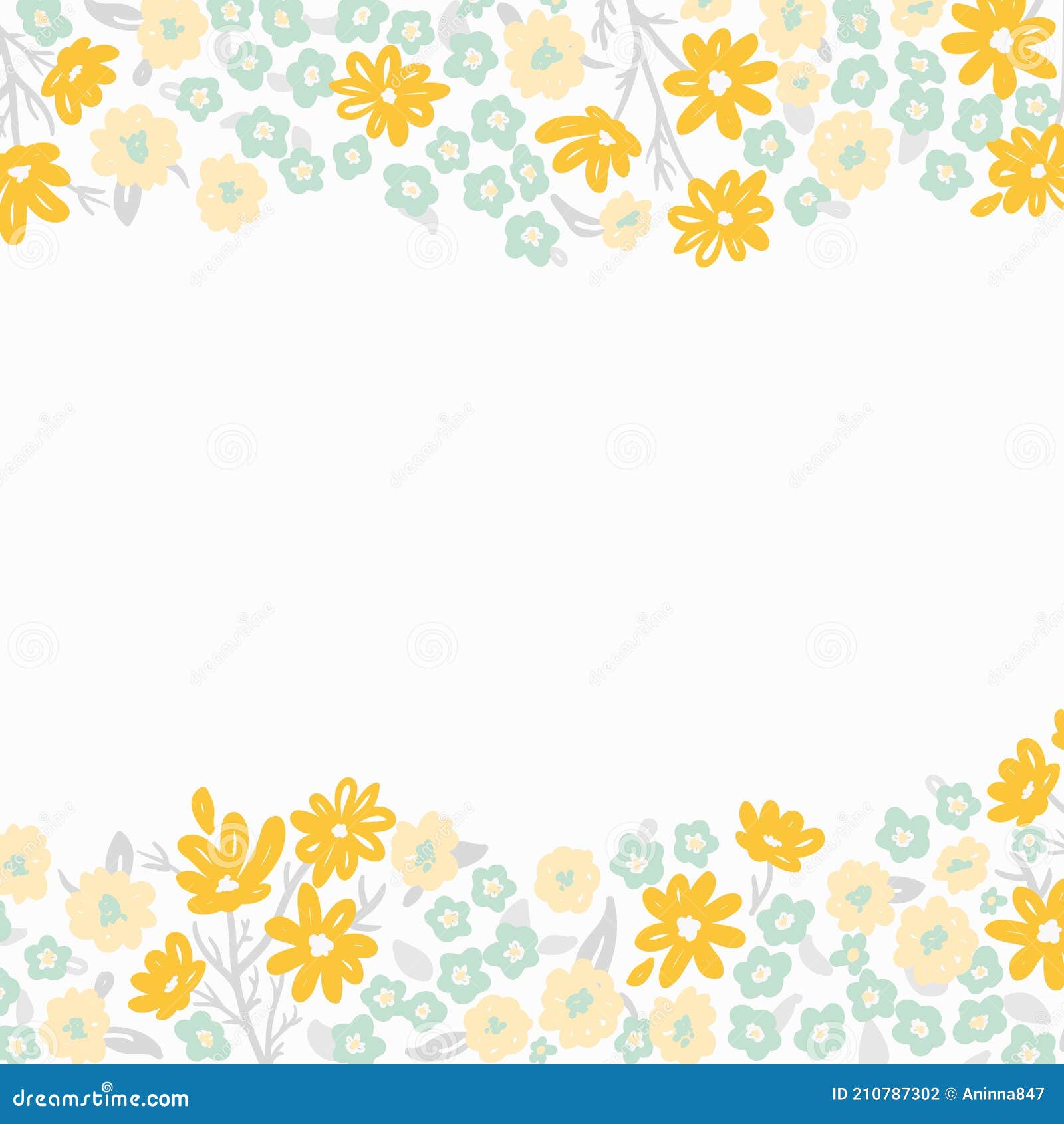 Light Spring Floral Border with Tiny Yellow Flowers, Square Format ...
