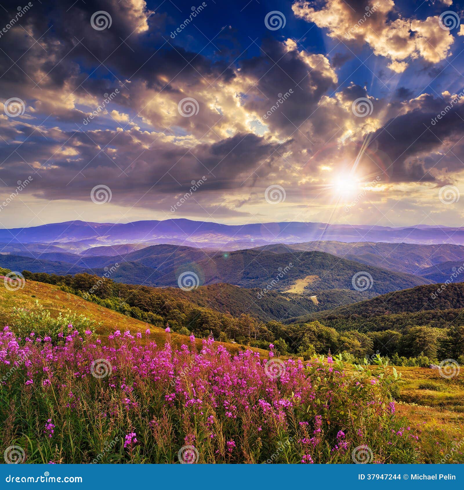 Light on Stone Mountain Slope with Forest at Sunset Stock Photo - Image ...