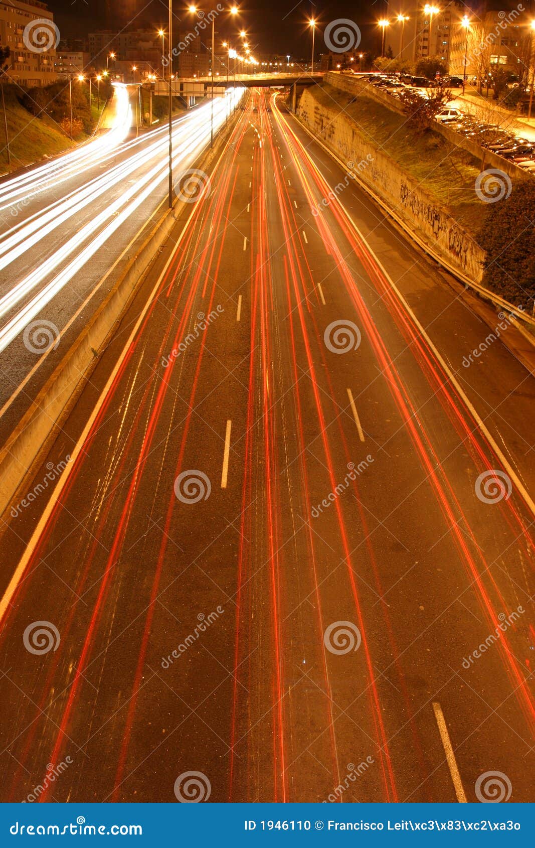Light Streaks Of Cars Passing Through A Narrow Village Street With Old ...