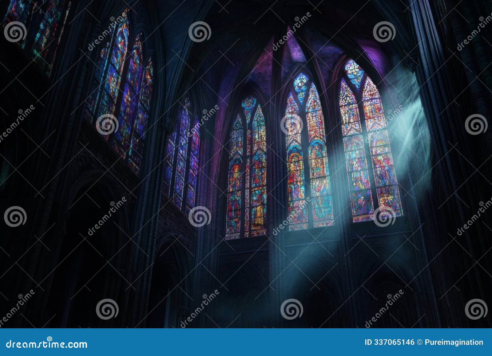 Light Streaming through Stained Glass Windows in a Gothic Cathedral ...