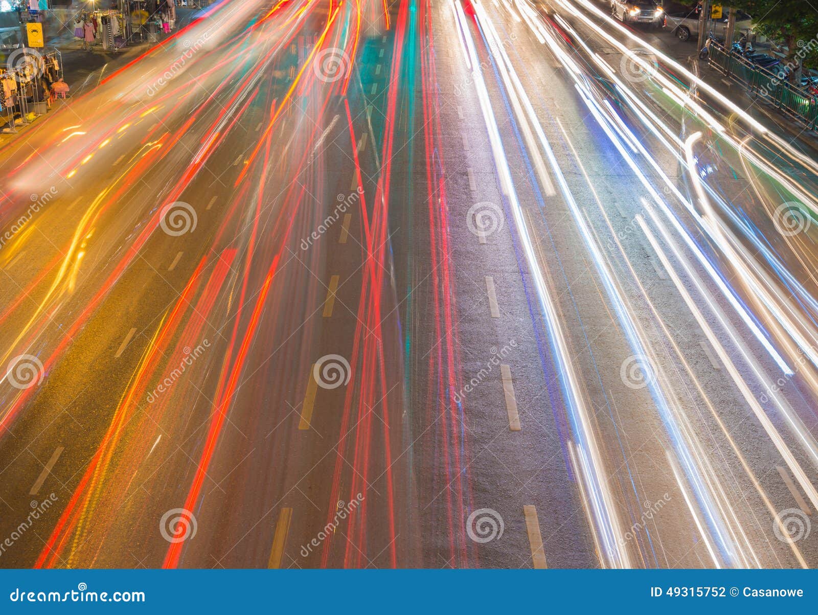 Light Streams from Ongoing Traffic in Business District Road Stock ...