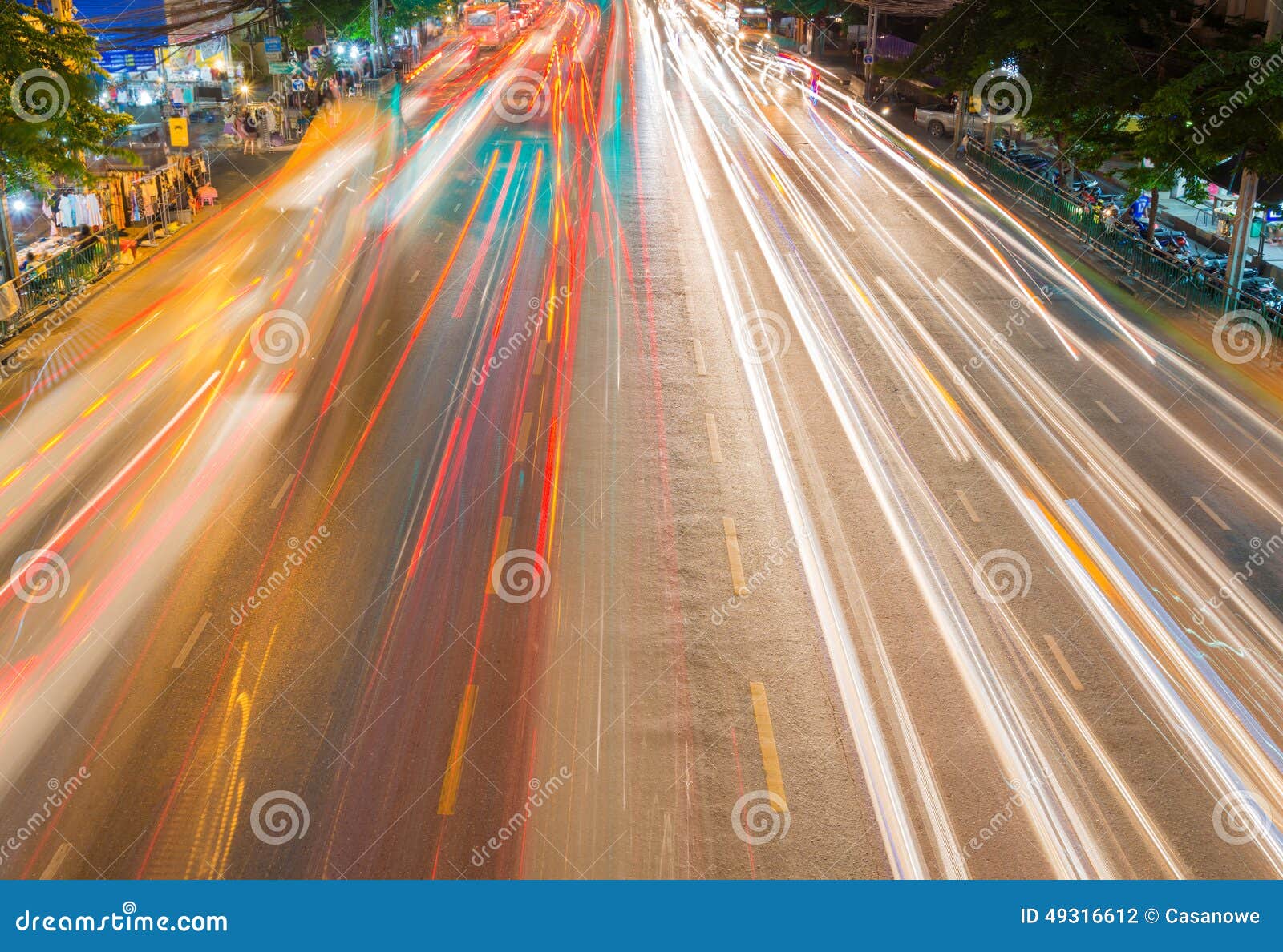 Light Streams from Ongoing Traffic in Business District Road Stock ...