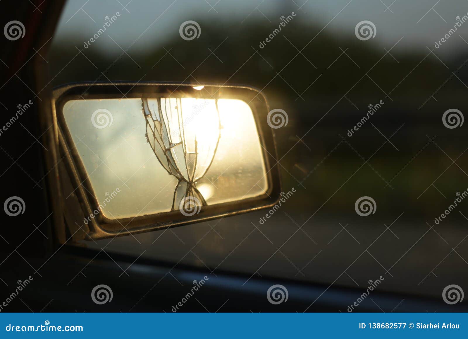 Light of the Sun in a Broken Rearview Mirror. Stock Image - Image of ...