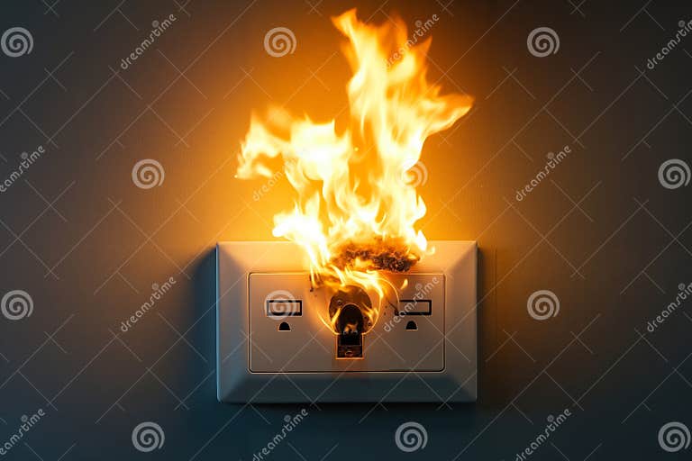 A Light Switch on Fire with a Light on it Stock Photo - Image of fault ...