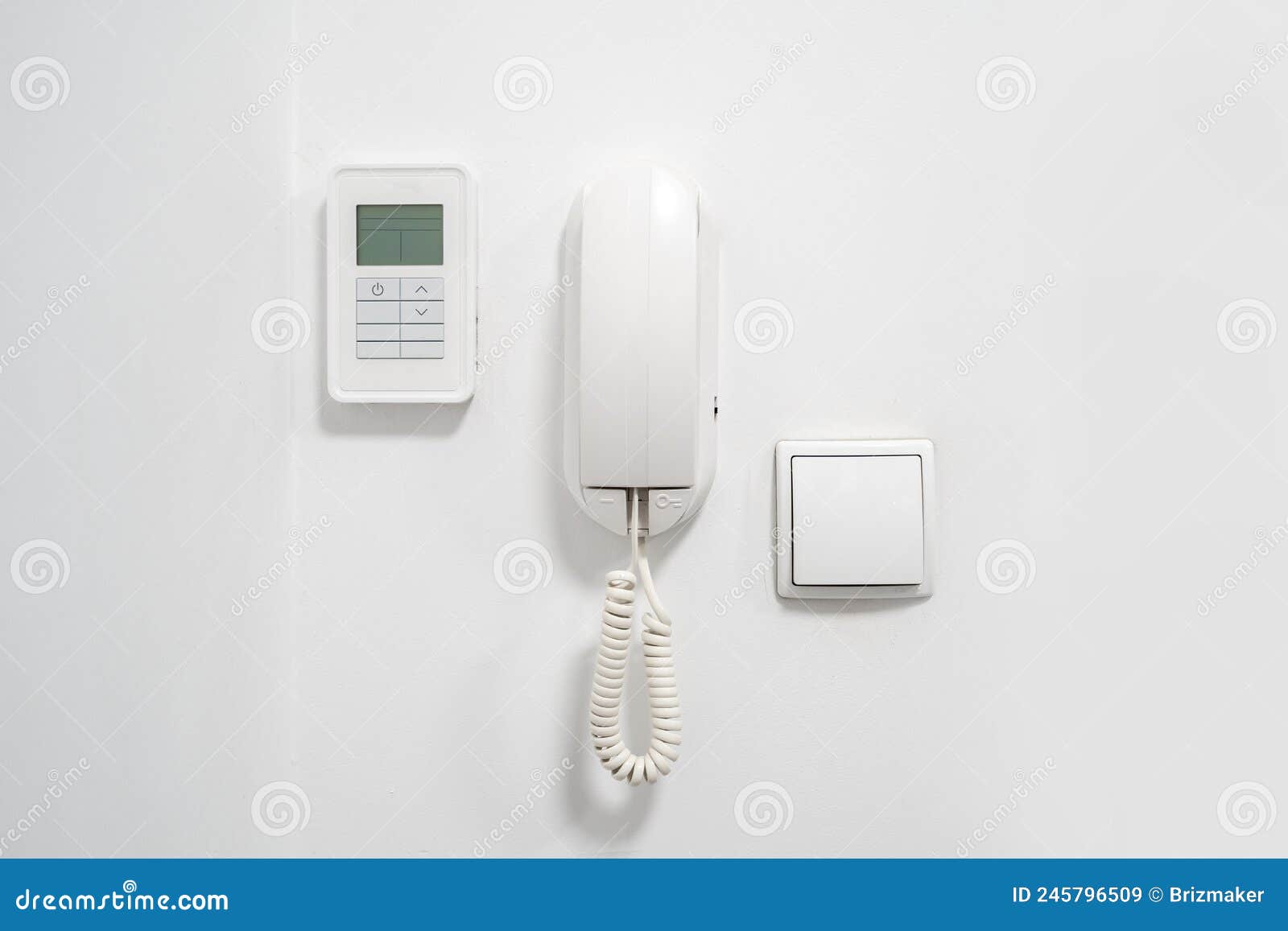 Light Switch, Intercom and Alarm on Wall in Flat Stock Image - Image of ...