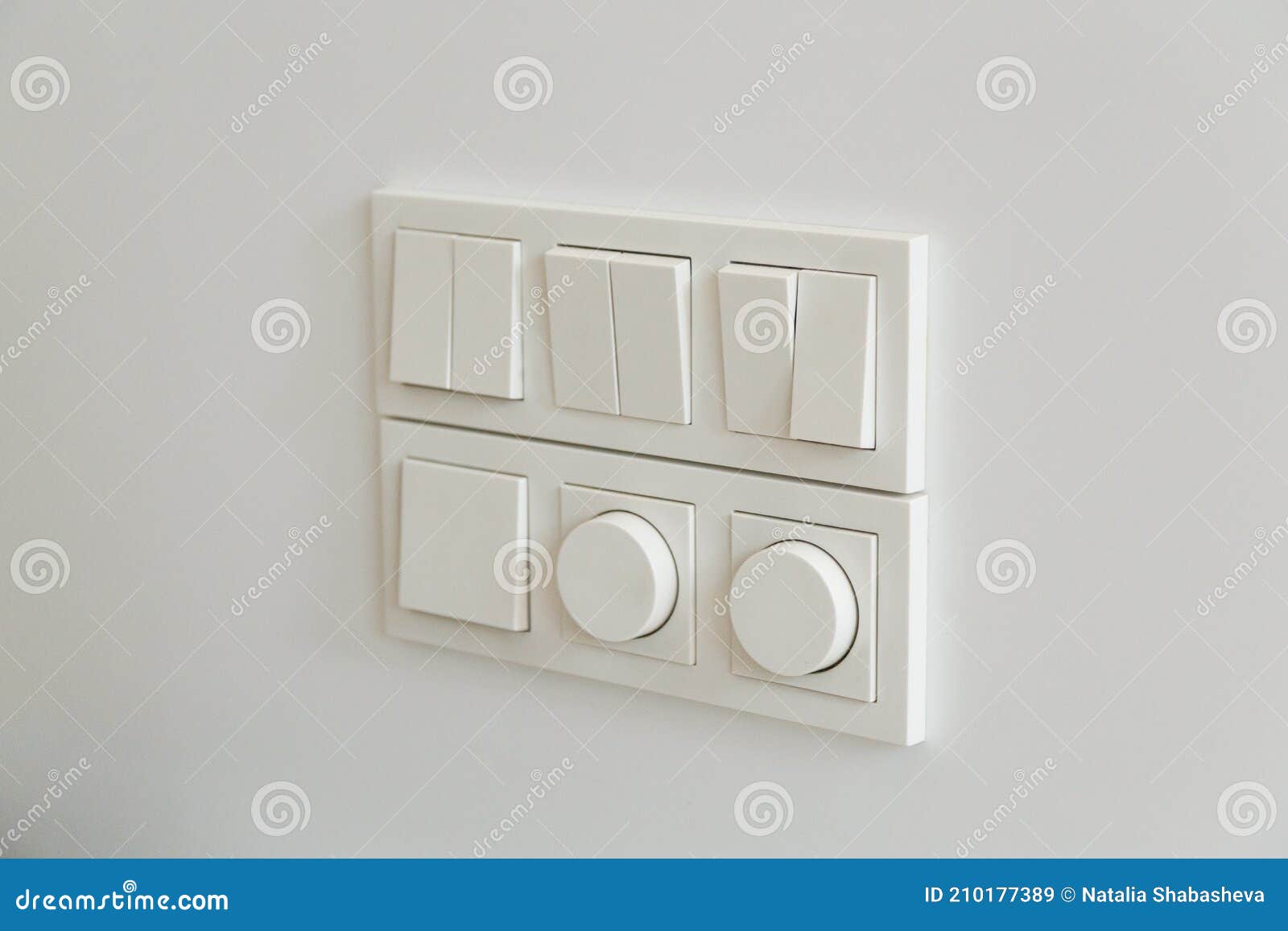 Multiple Light Switch, White Plastic Mechanical Switch Mounted on a ...