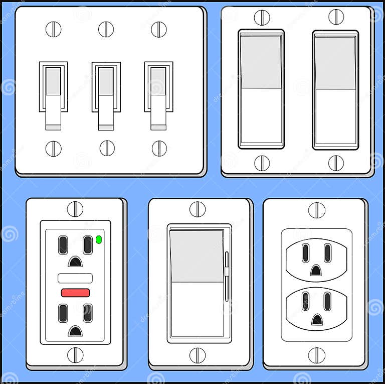 Light Switches and Plug-ins. Stock Vector - Illustration of blue ...