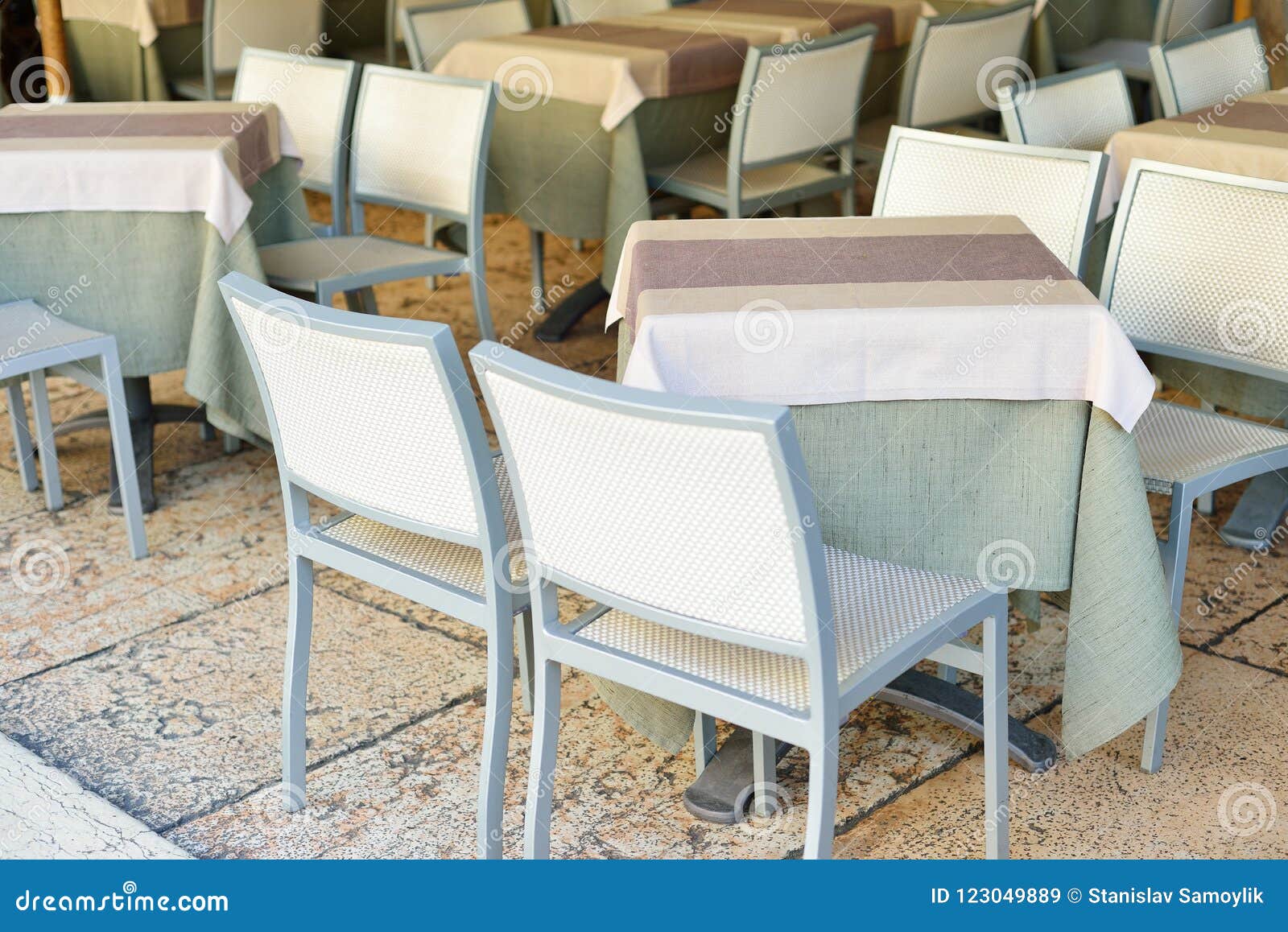 Light Tables and Chairs in the Restaurant before Opening. an Empty ...