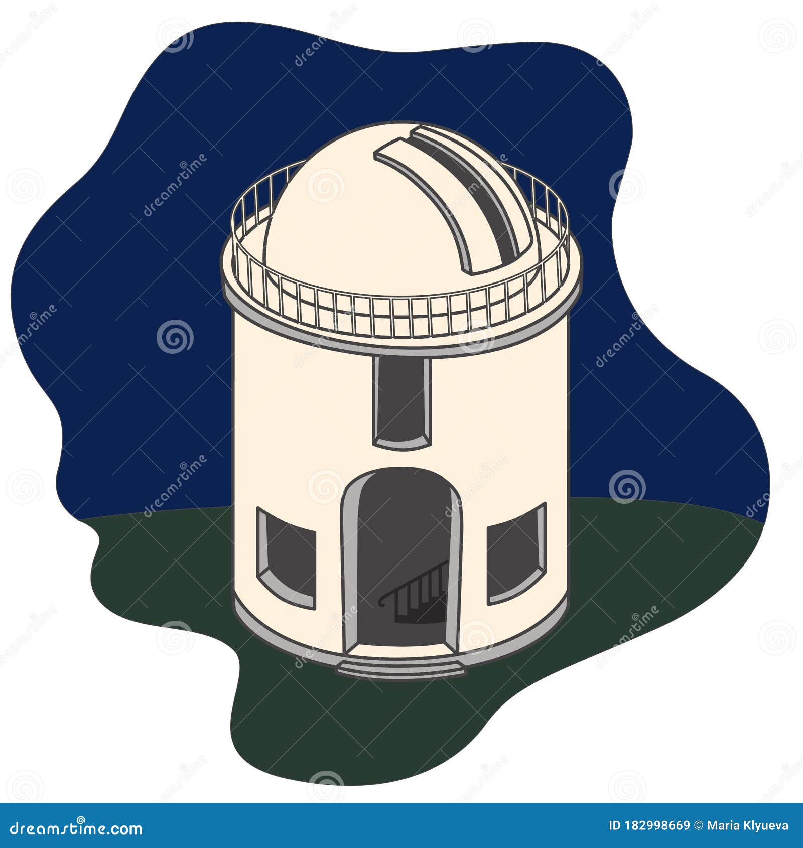 Light Tower with Telescope on a Night Background in Cartoon Style ...
