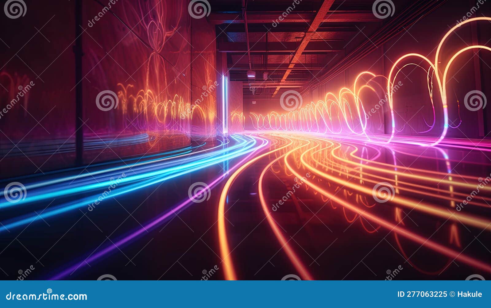 Light Track, Glowing Lines, Waves and Bokeh Effect Stock Illustration ...
