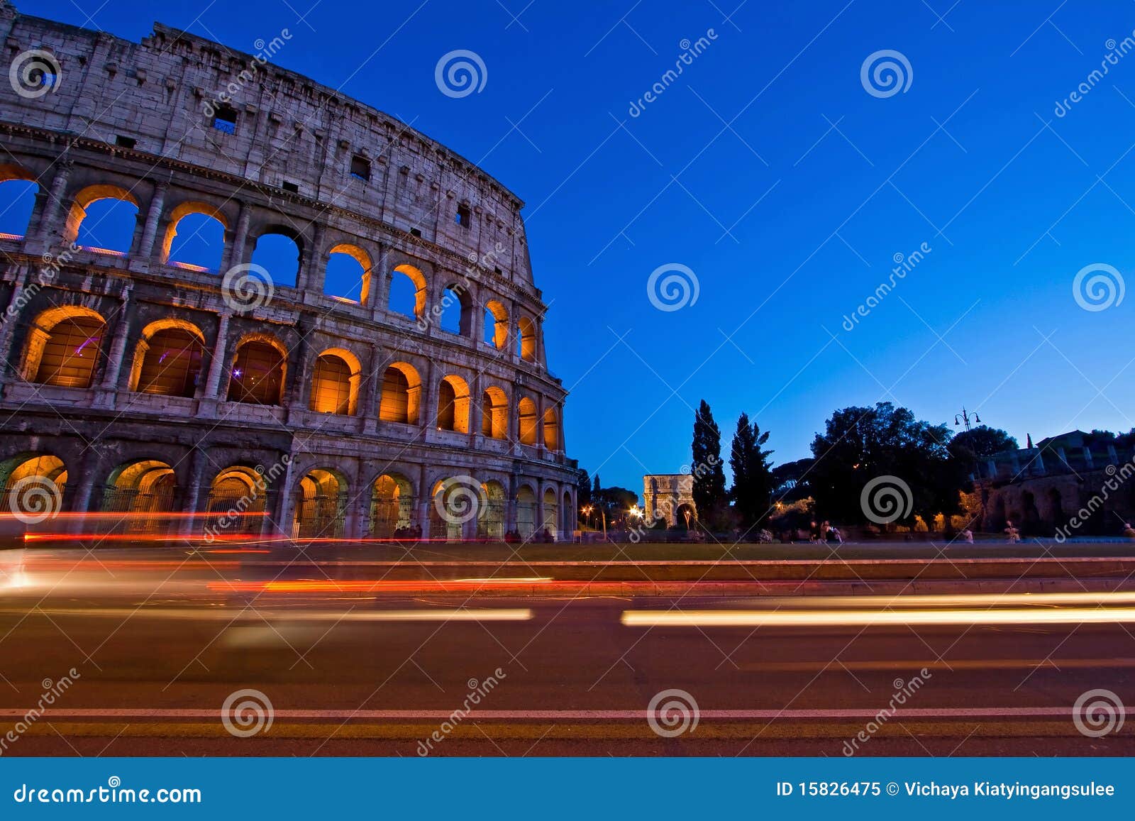 Light Trail at Colosseum in Twilight Stock Image - Image of landmark ...