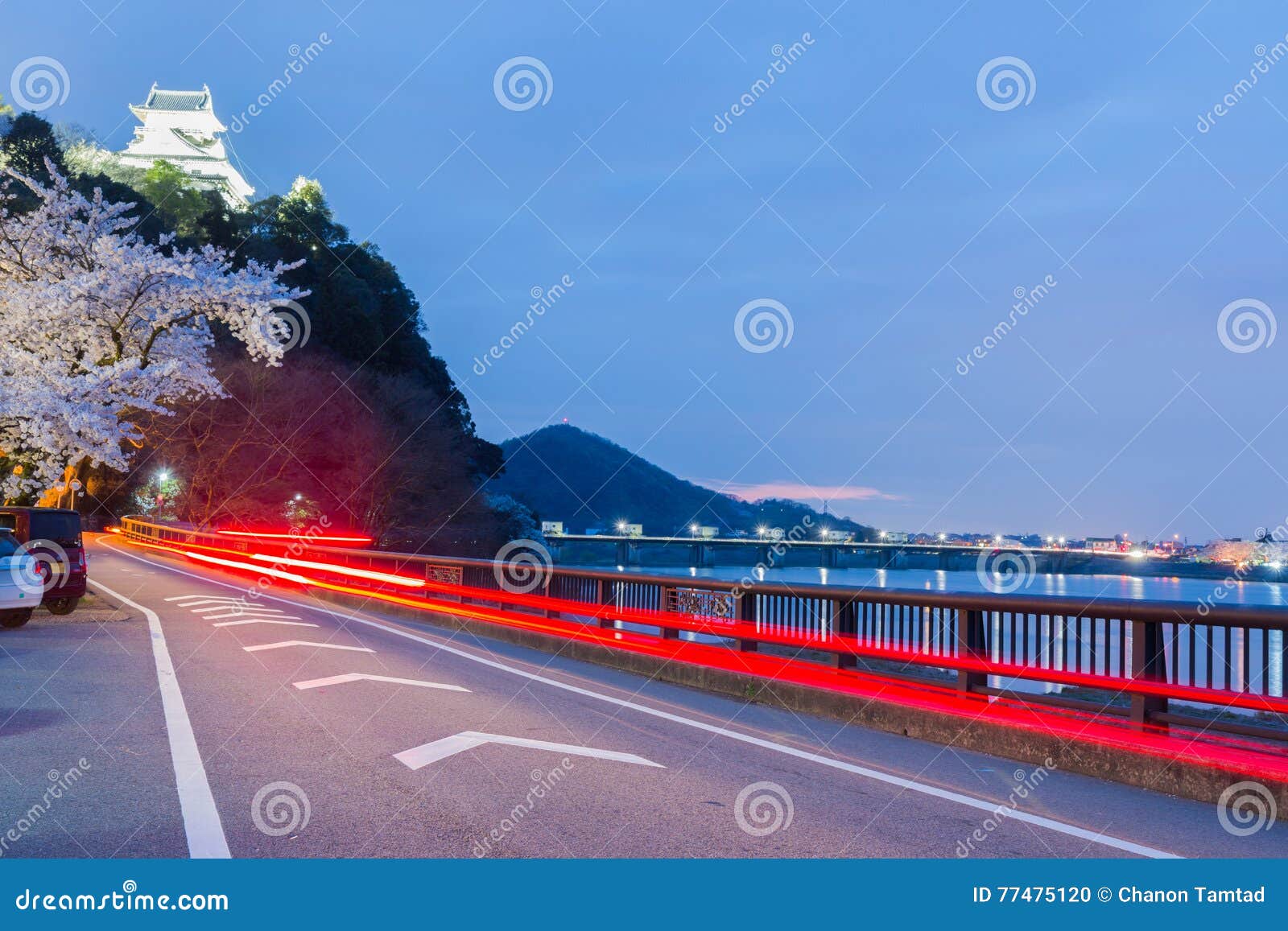 Light Trail on Road in Night at Inuyama Castle Stock Photo - Image of ...
