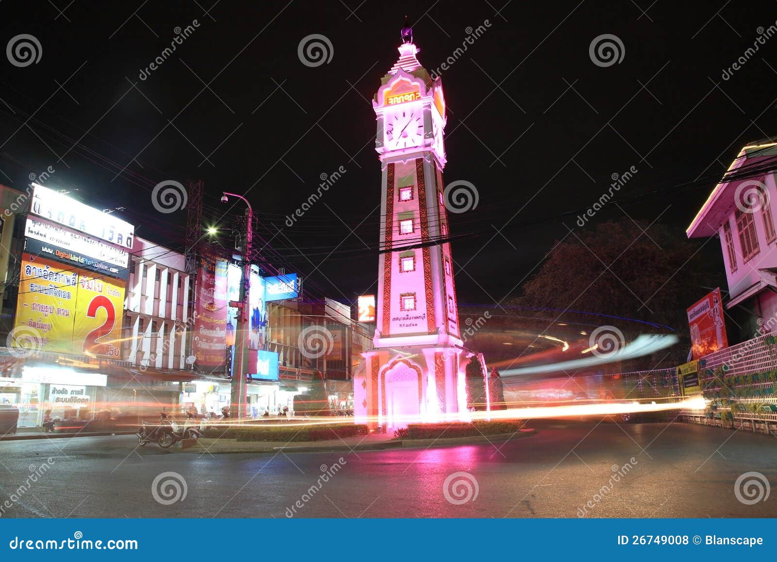 Light Trails Around Clock Tower at Night Editorial Stock Photo - Image ...