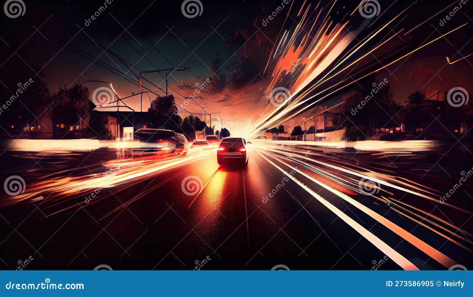 Light Trails from Car Motion, Ai Based Stock Illustration ...
