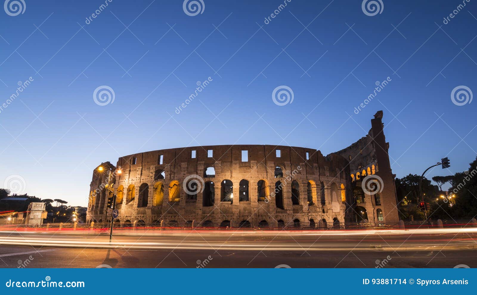 Light Trails at Colosseum in Rome at Dusk Stock Photo - Image of arena ...