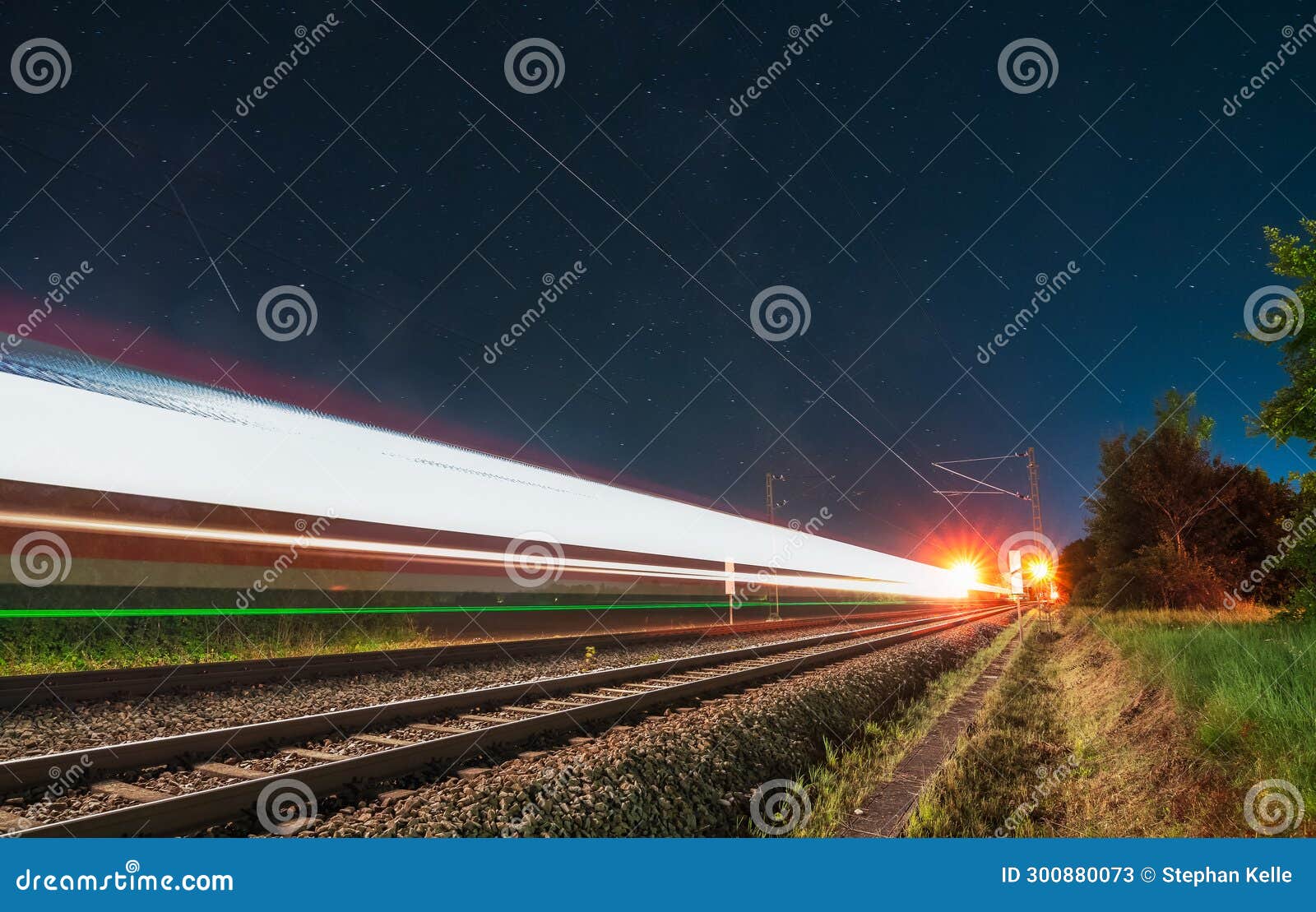 Light Trails of a Fast Driving Train at Night with the Stars of the ...