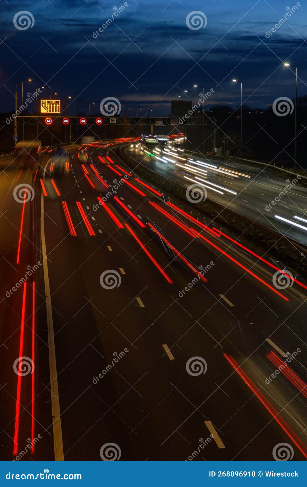 Light Trails from Fast Moving Traffic on M42 Motorway at Night. Stock ...