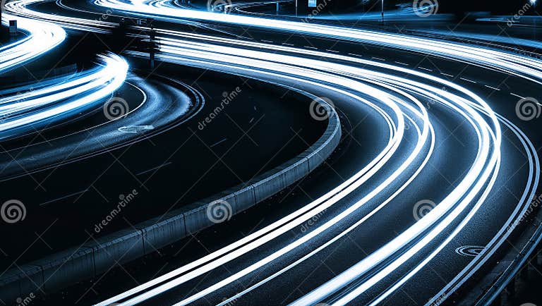 Light Trails on a Highway Creating a Dynamic Visual Pattern Stock Photo ...