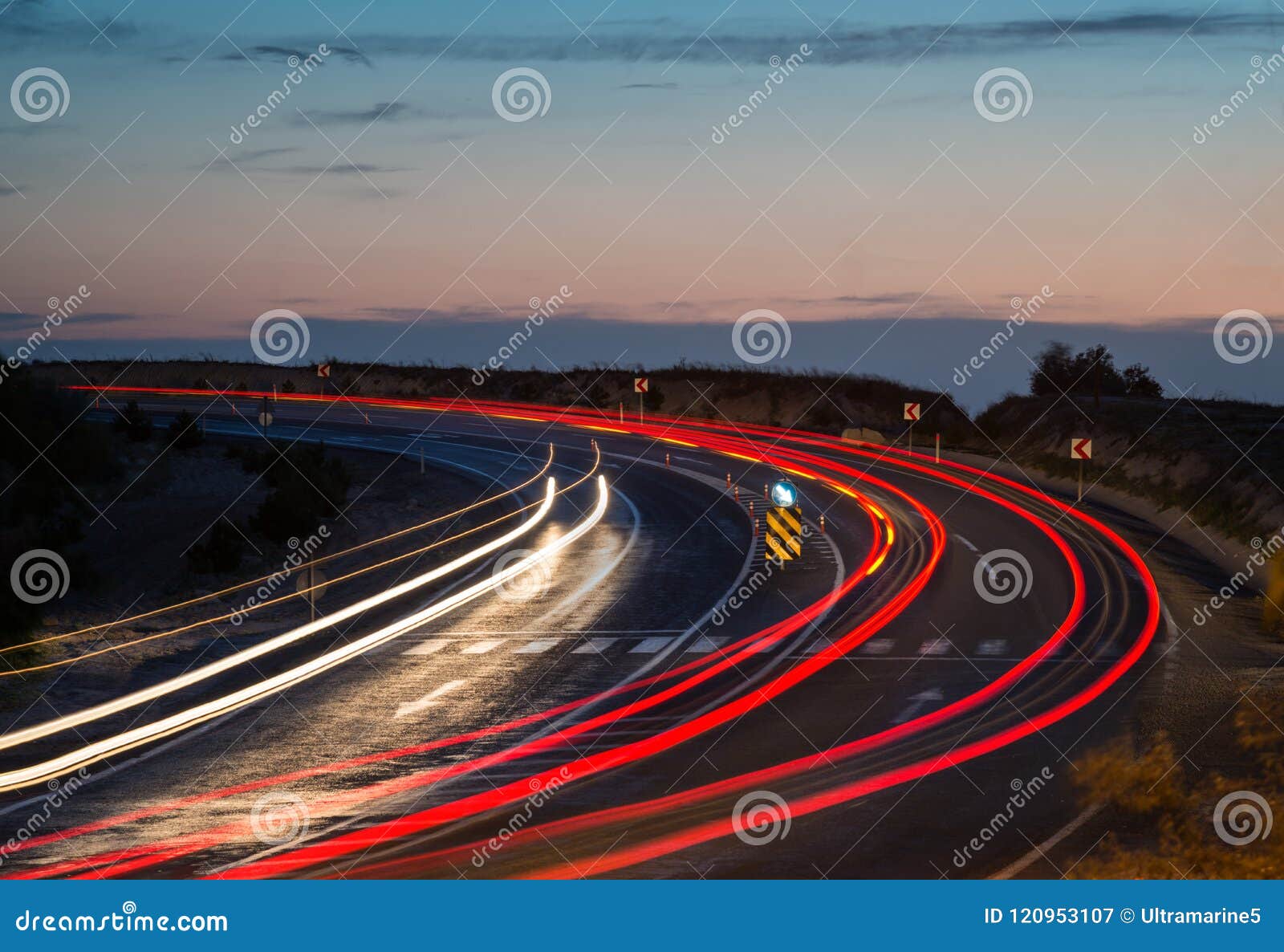Light Trails on Highway Curve Stock Image - Image of glow, drive: 120953107