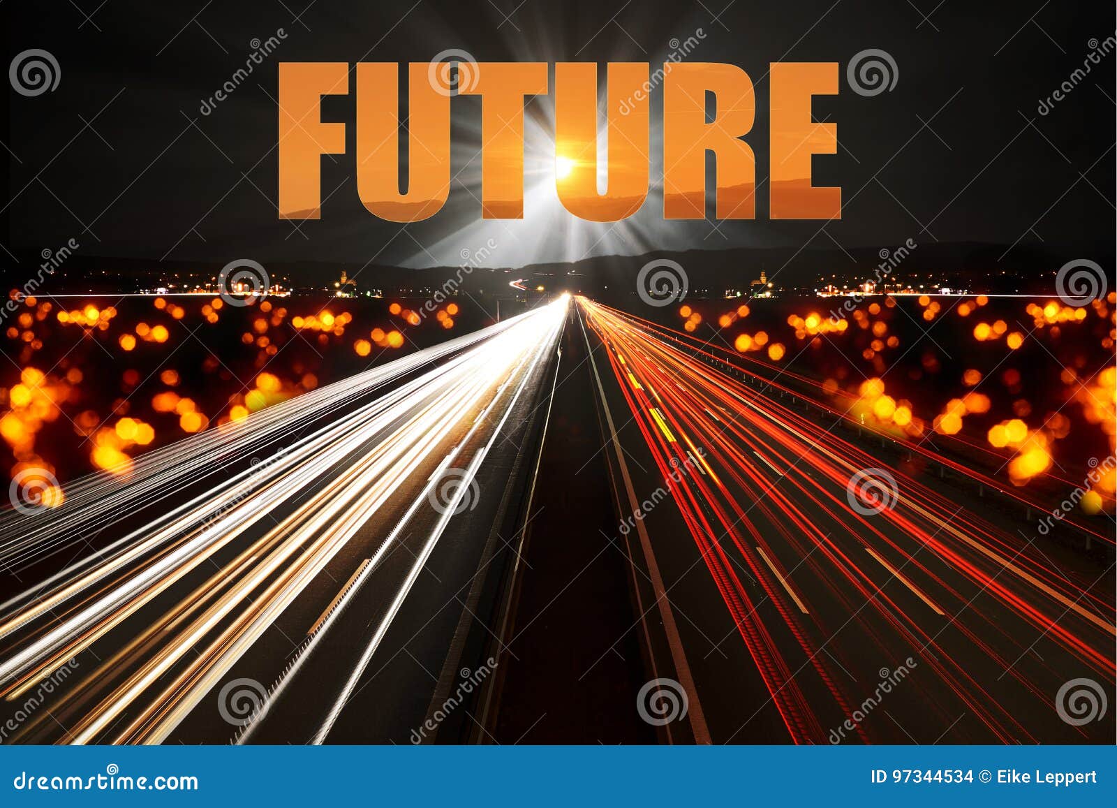 Light Trails on Highway Symmetrical, Way into the Future. Stock Photo ...