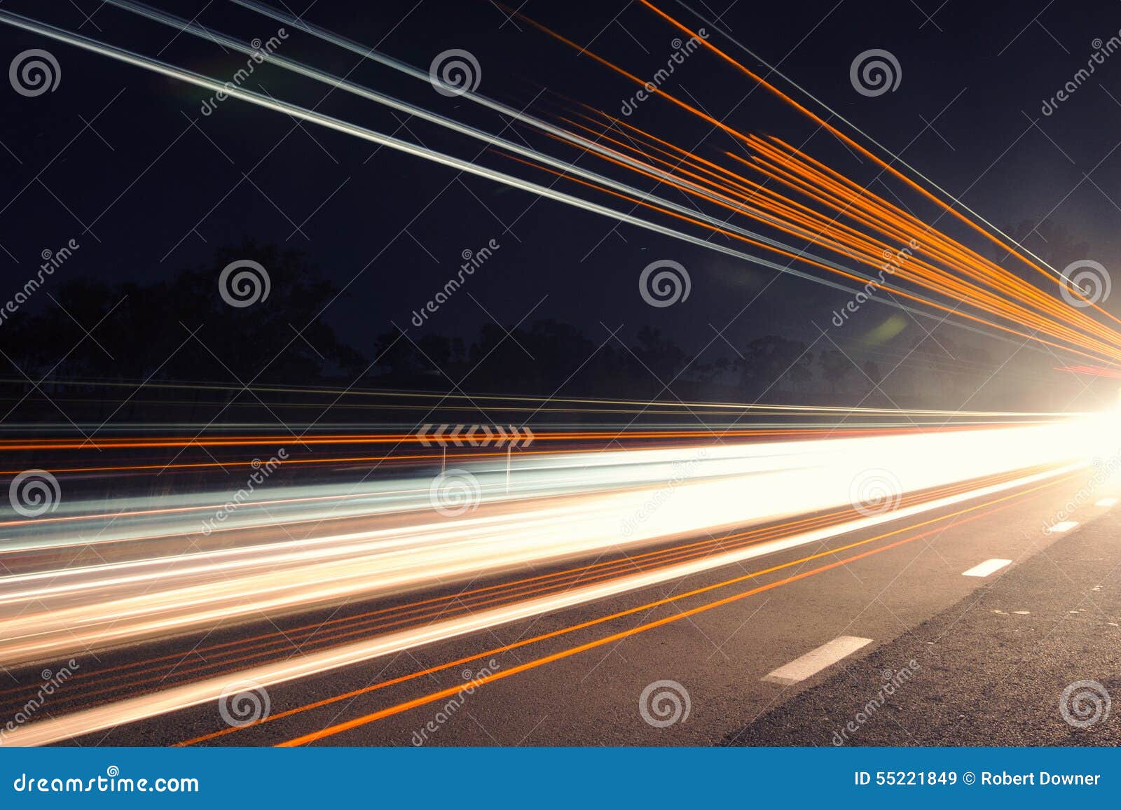 Light Trails at Night with Flare Stock Image - Image of blue, fast ...