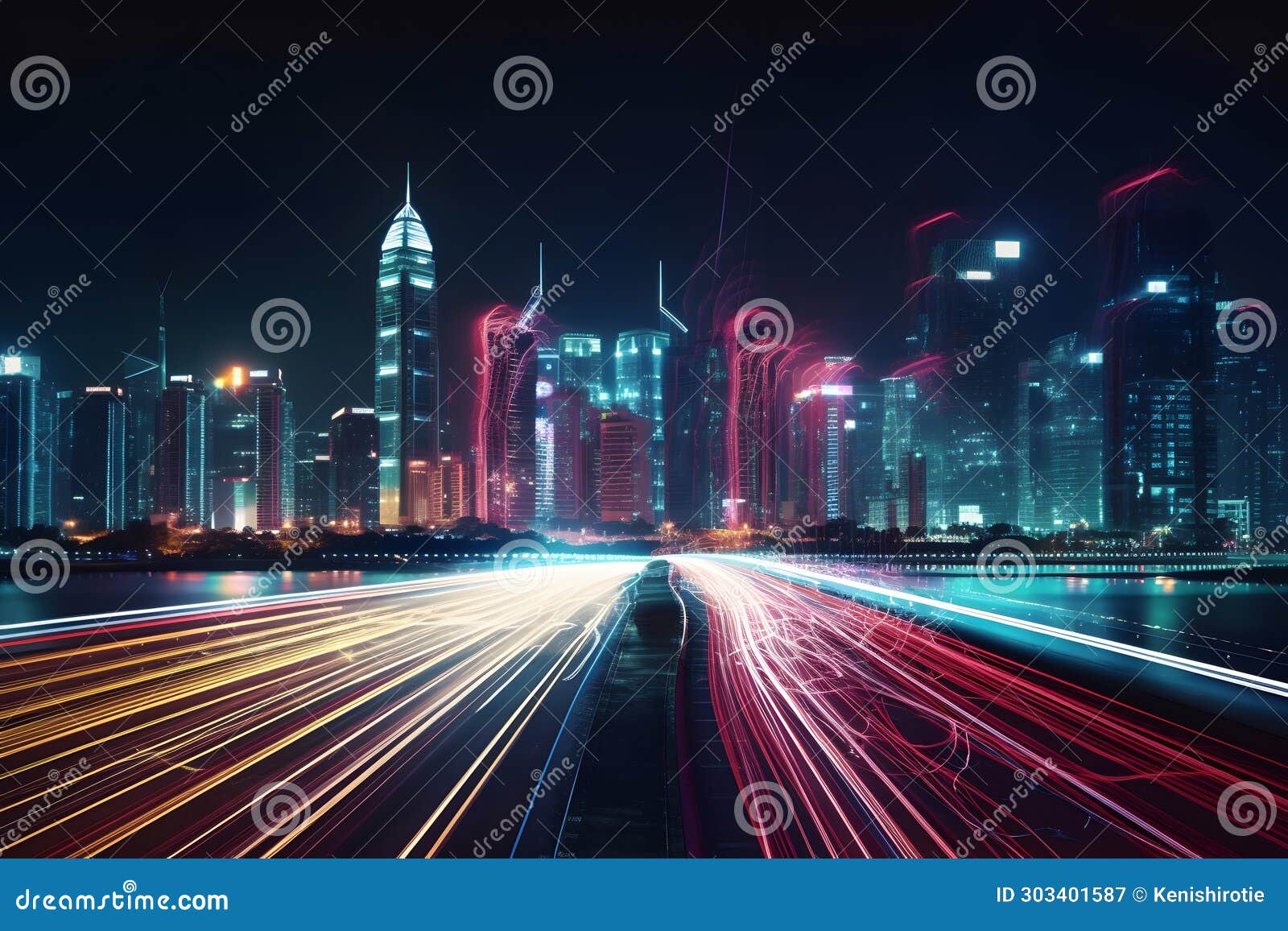 Light Trails at Night in Urban Environment Stock Illustration ...