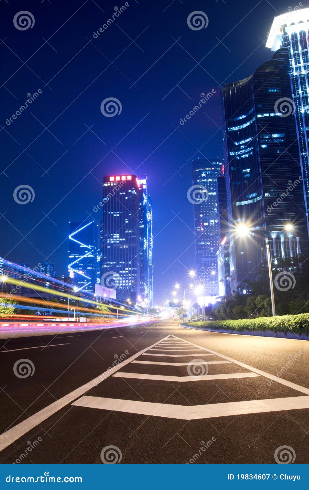 Light Trails on the Ramp with Building Background Stock Image - Image ...