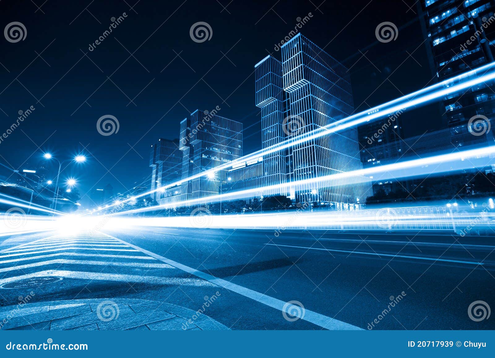 Light Trails on the Road with Blue Tone Stock Image - Image of central ...