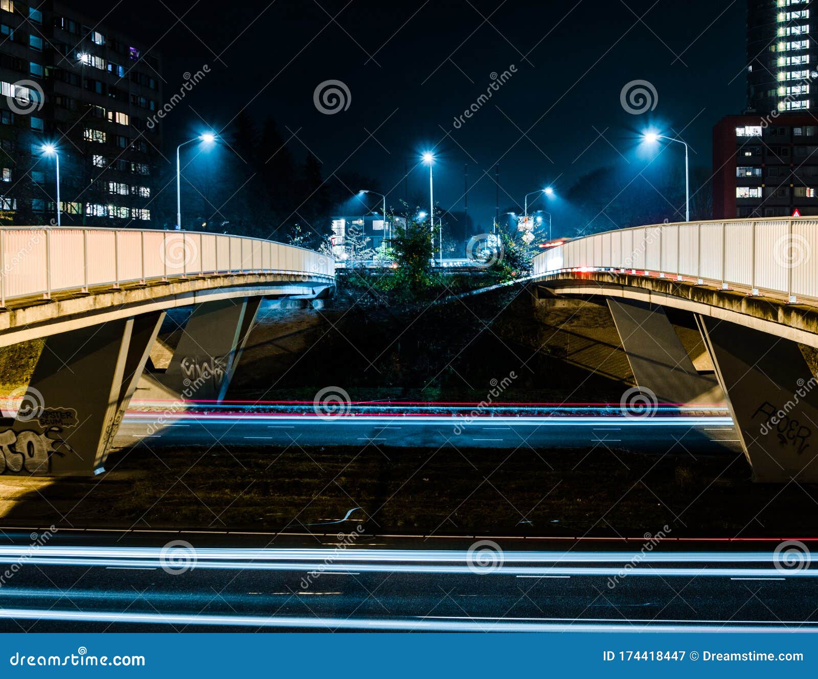 Light Trails of Traffic Passing Under the Underpass in Eindhoven, with ...