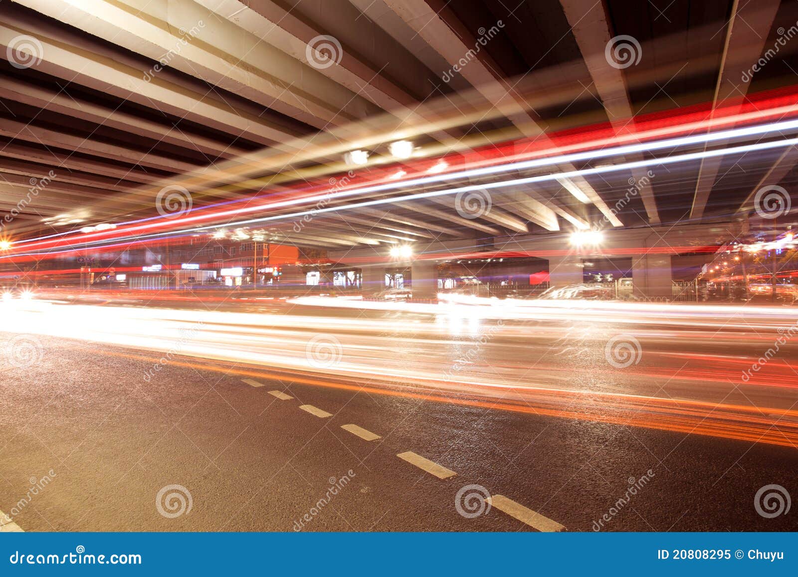 Light Trails Under the Viaduct Bridge Stock Image - Image of busy ...