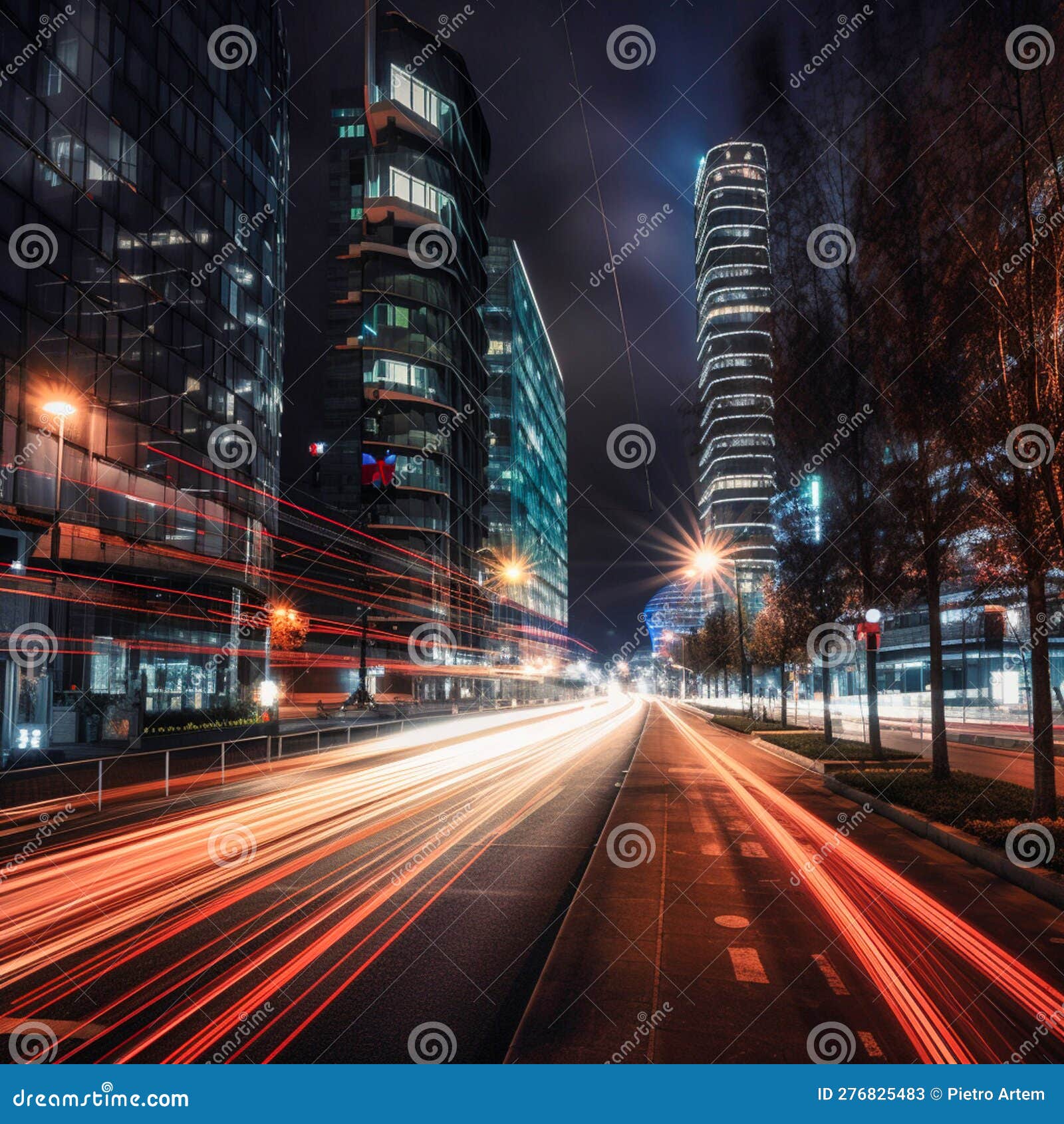 Light Trails in an Urban City. Long Exposure Dynam, Generative AI Stock ...