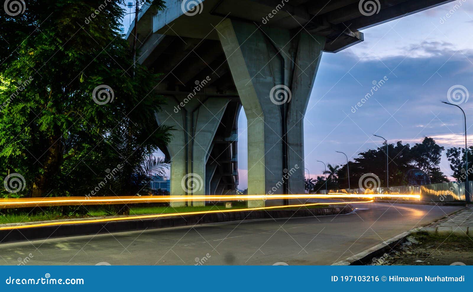 Light Trails of Vehicles Under the Mahakam Bridge Flyover, Samarinda ...