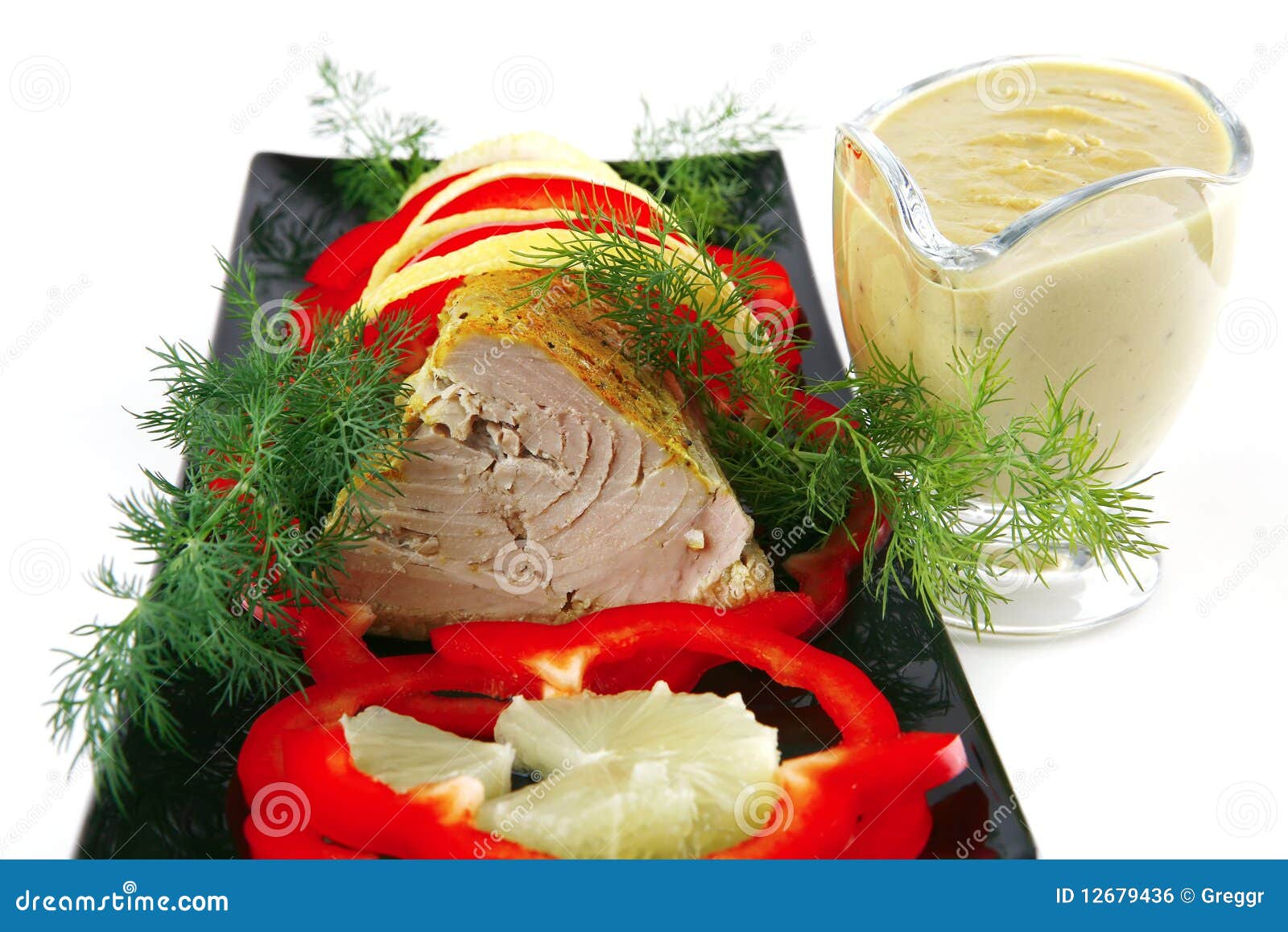 Light tuna served on plate stock photo. Image of cream - 12679436