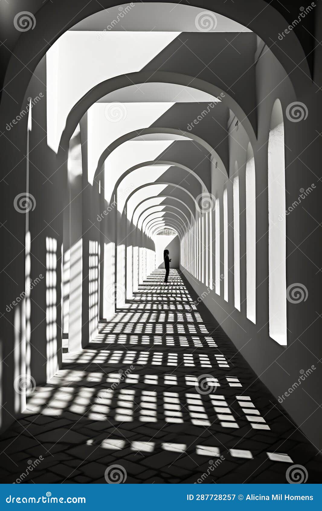 Light Tunnel Perspective and Projected Shadows, with Human Silhouette ...