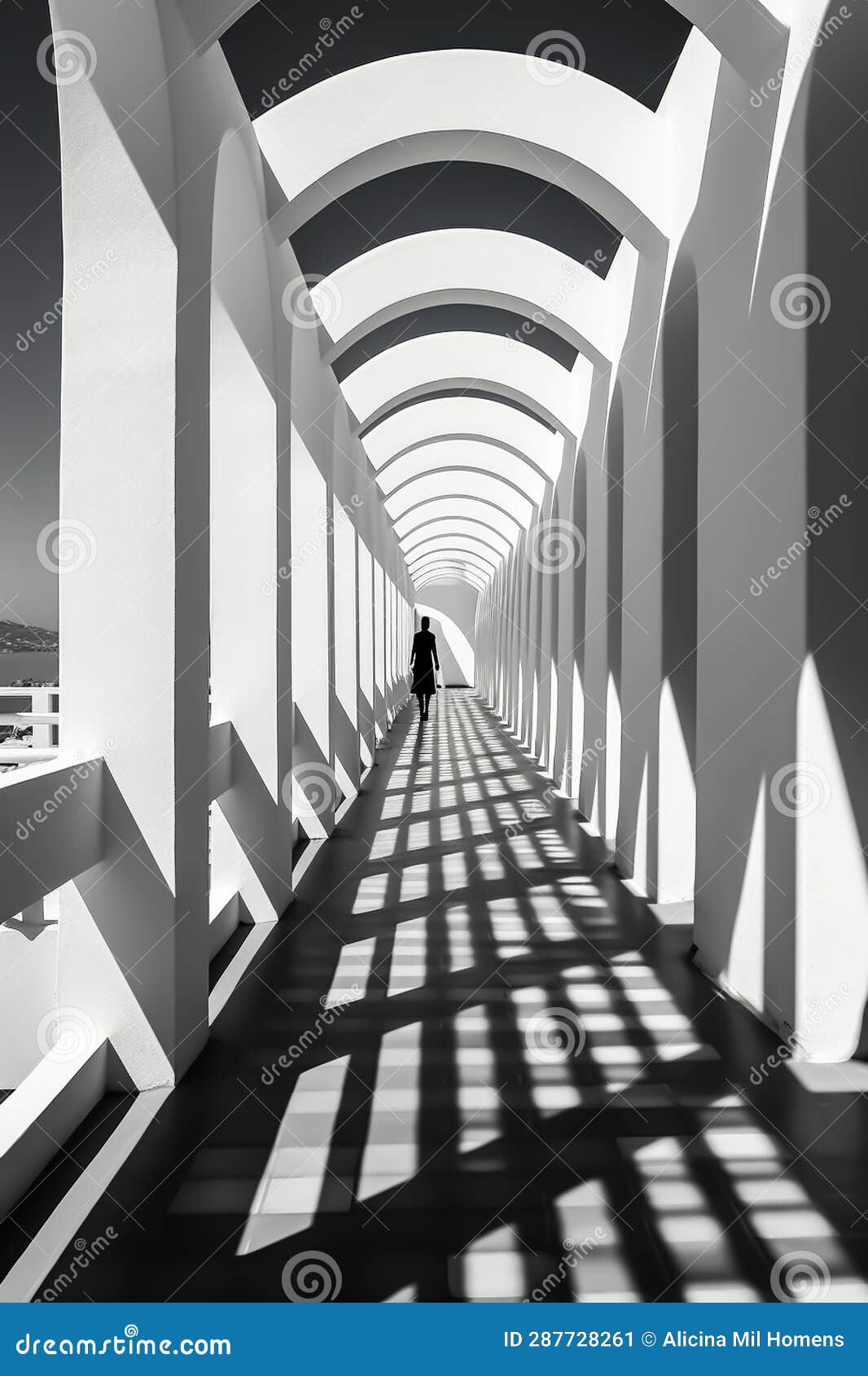 Light Tunnel Perspective and Projected Shadows, with Human Silhouette ...