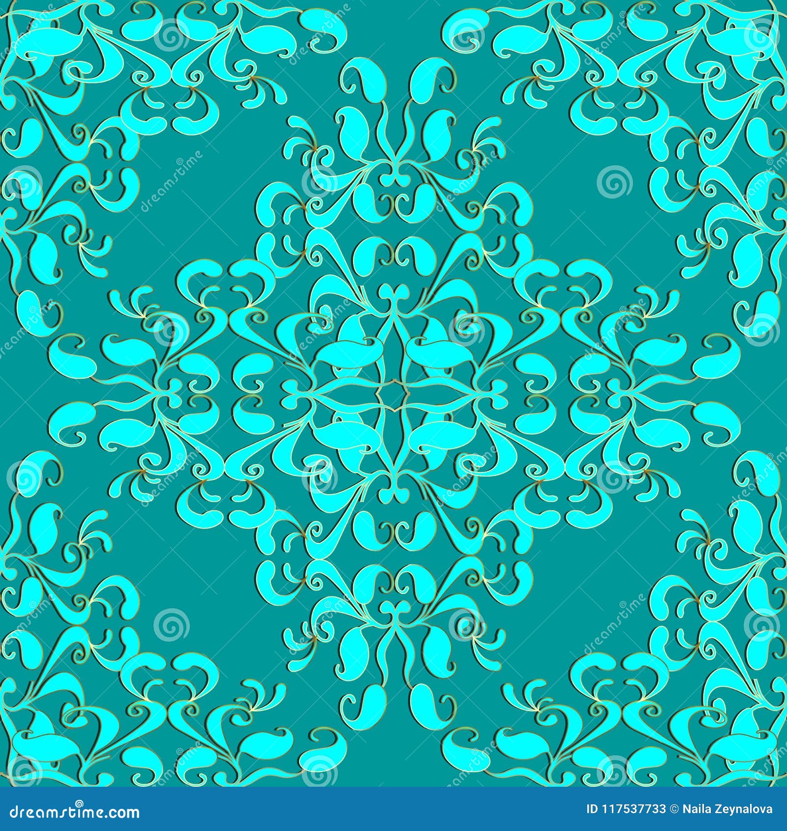 Light Turquoise Elegance Paisley Seamless Pattern. Vector Ornamental ...