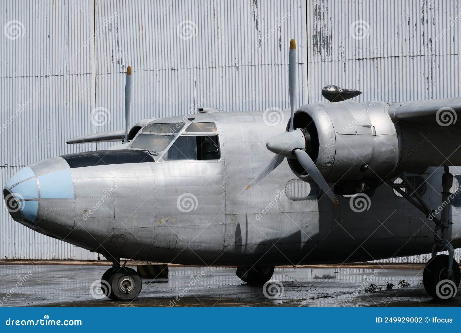 Light Twin-engine Aircraft in Front of Hangar Stock Photo - Image of ...