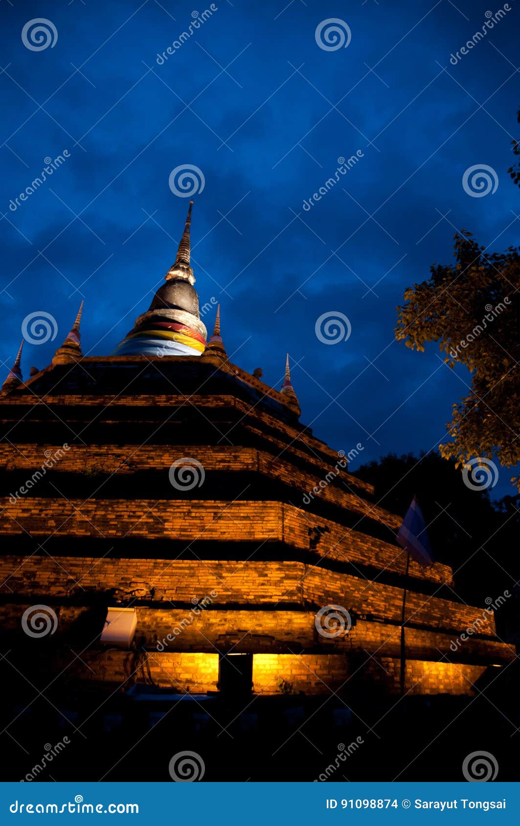 Light Up Temple at Night Sky Blue Stock Photo - Image of culture, face ...