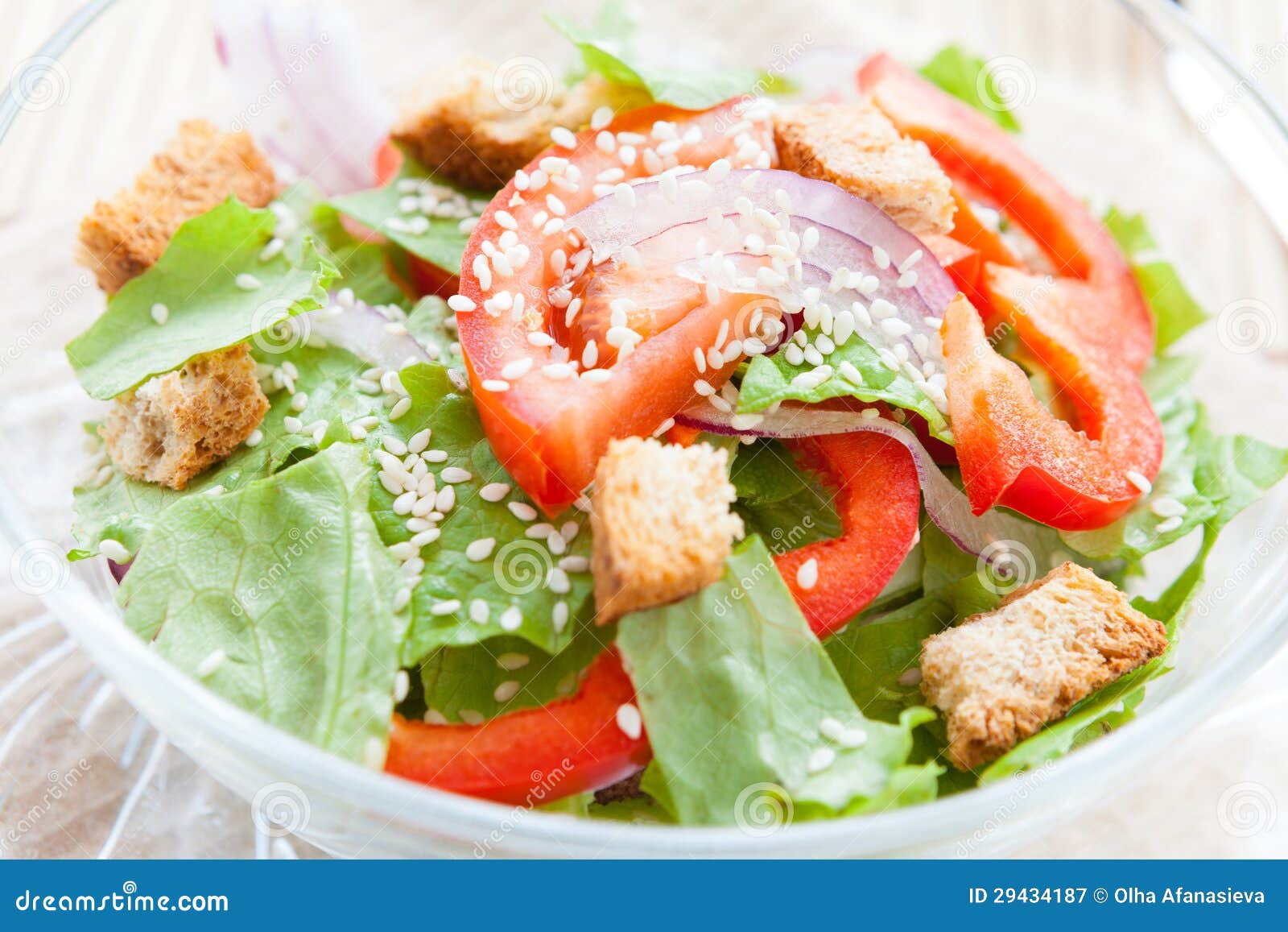 Light Vegetable Salad with Croutons and Sesame Stock Image - Image of ...