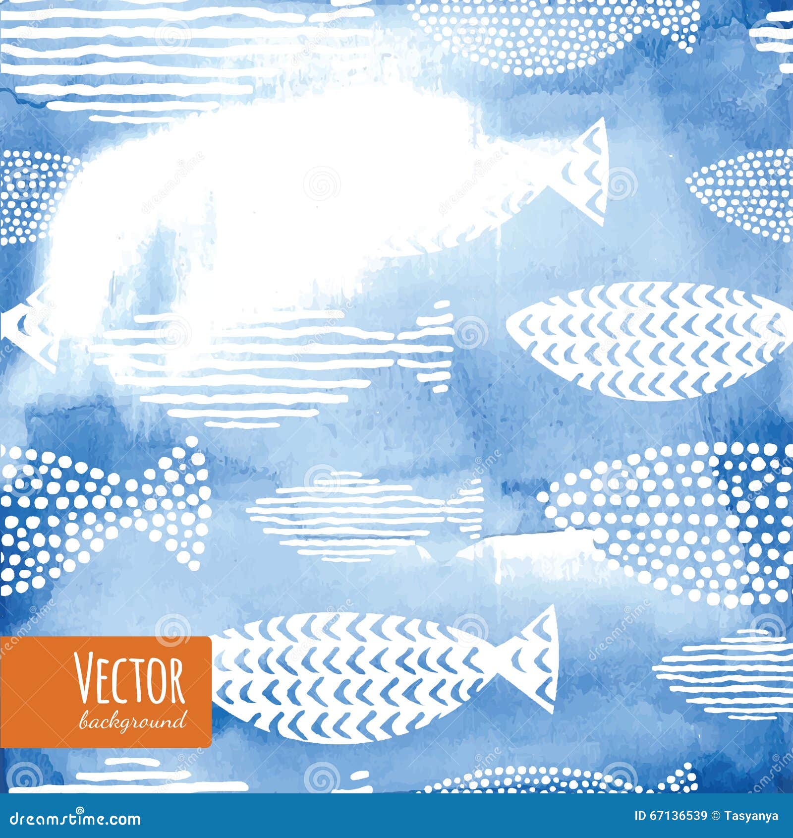 Light Watercolor Indigo Blue Fishes. Stock Vector - Illustration of ...
