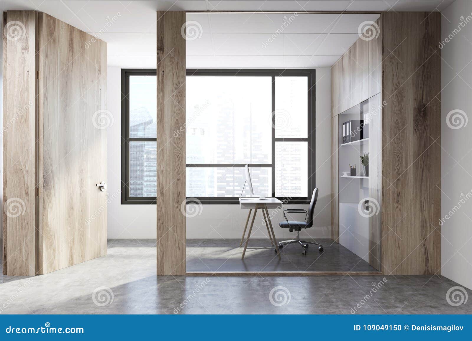 Light Wood Office Workplace Interior Stock Illustration - Illustration ...