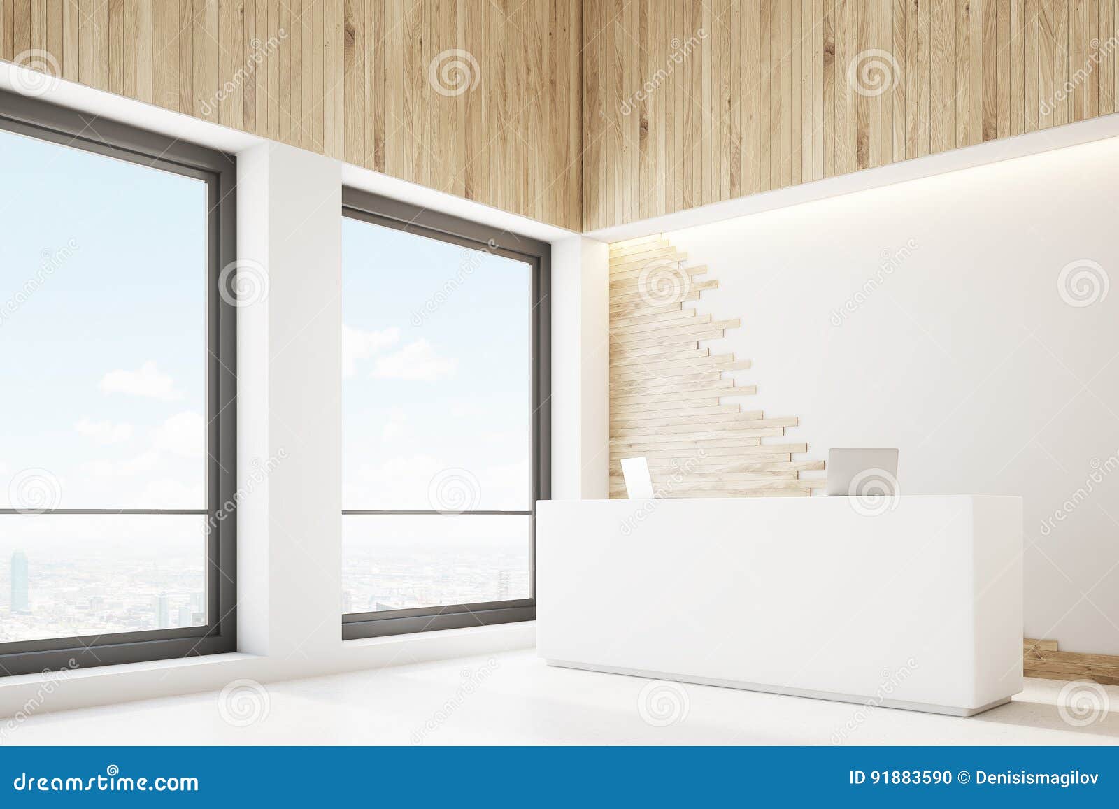 Light Wood Reception, Two Windows Stock Illustration - Illustration of ...